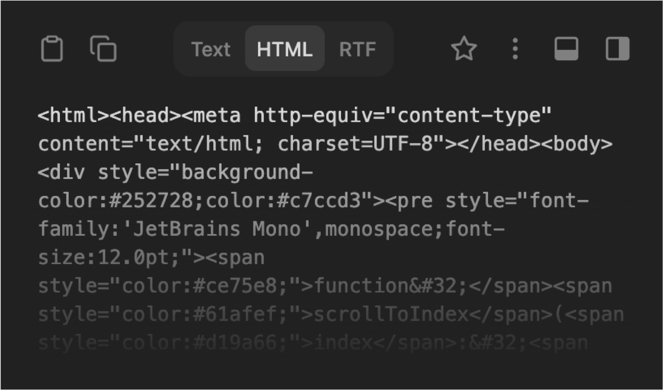 Rich Text Format (RTF) and HTML support
